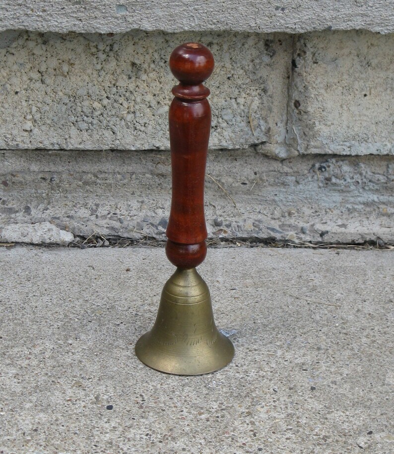 Vintage Brass and Wood Desk Bell Teachers Bell Dinner Bell - Etsy