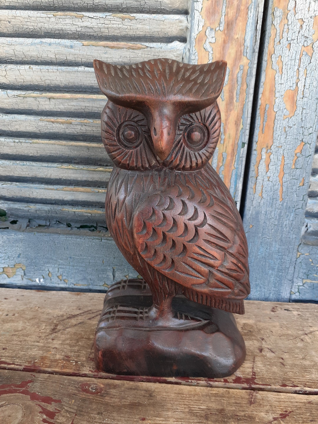 Vintage Hand Carved Wood Owl Statue Cabin Decor Man Cave Rustic - Etsy