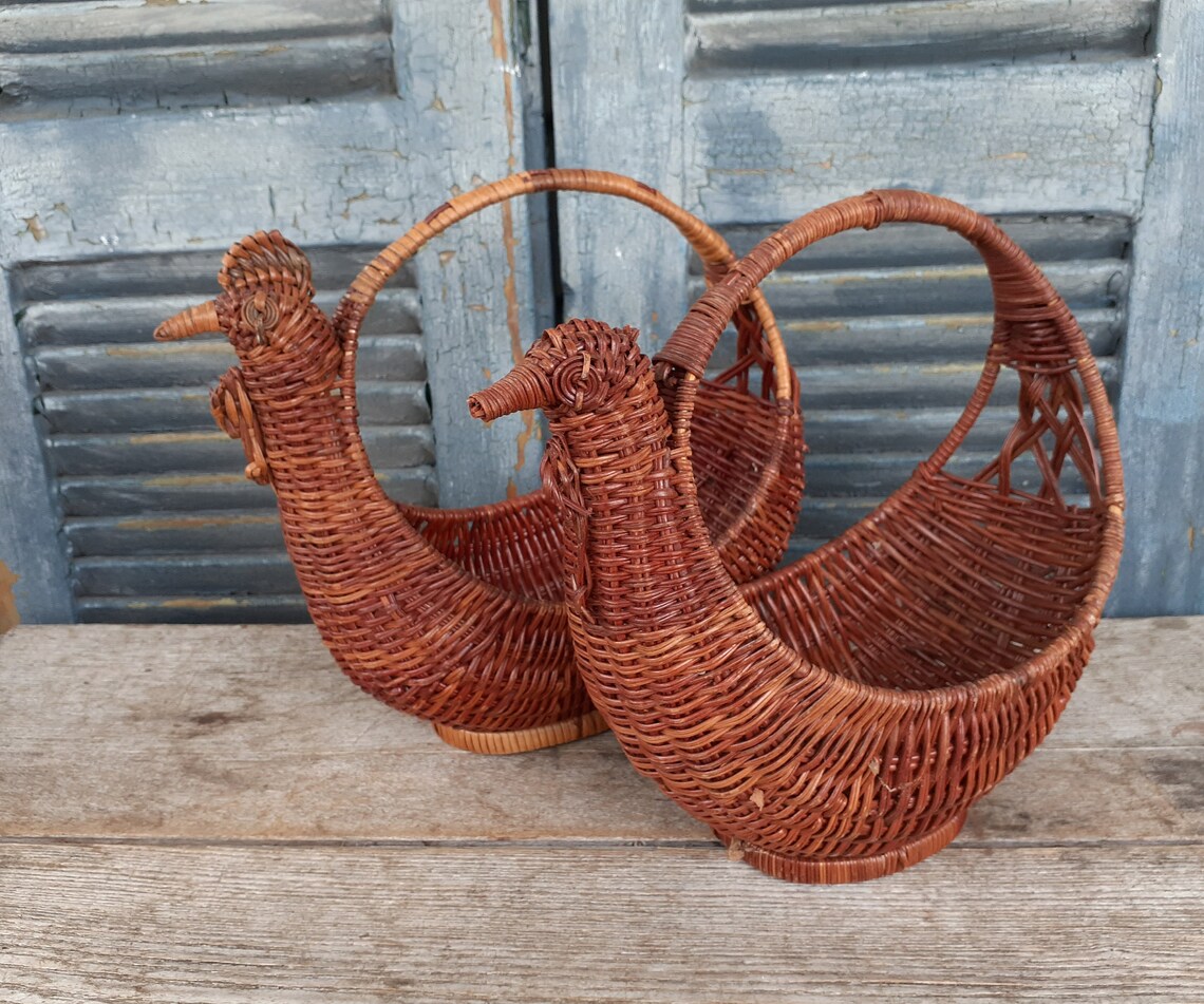 Vintage rooster and hen baskets country decor rustic storage | Etsy
