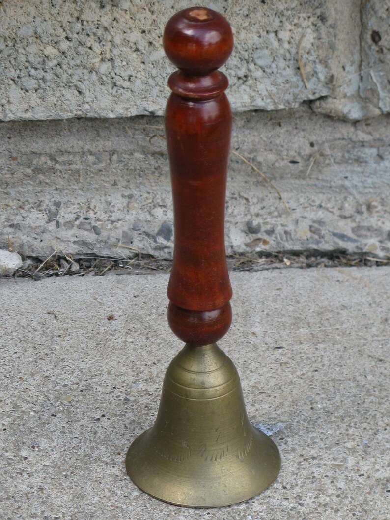 Vintage Brass and Wood Desk Bell Teachers Bell Dinner Bell - Etsy
