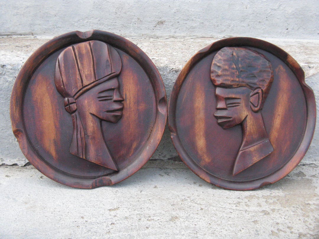 Vintage Carved Wooden African Plaques Tribal Art Mid Century Decor - Etsy