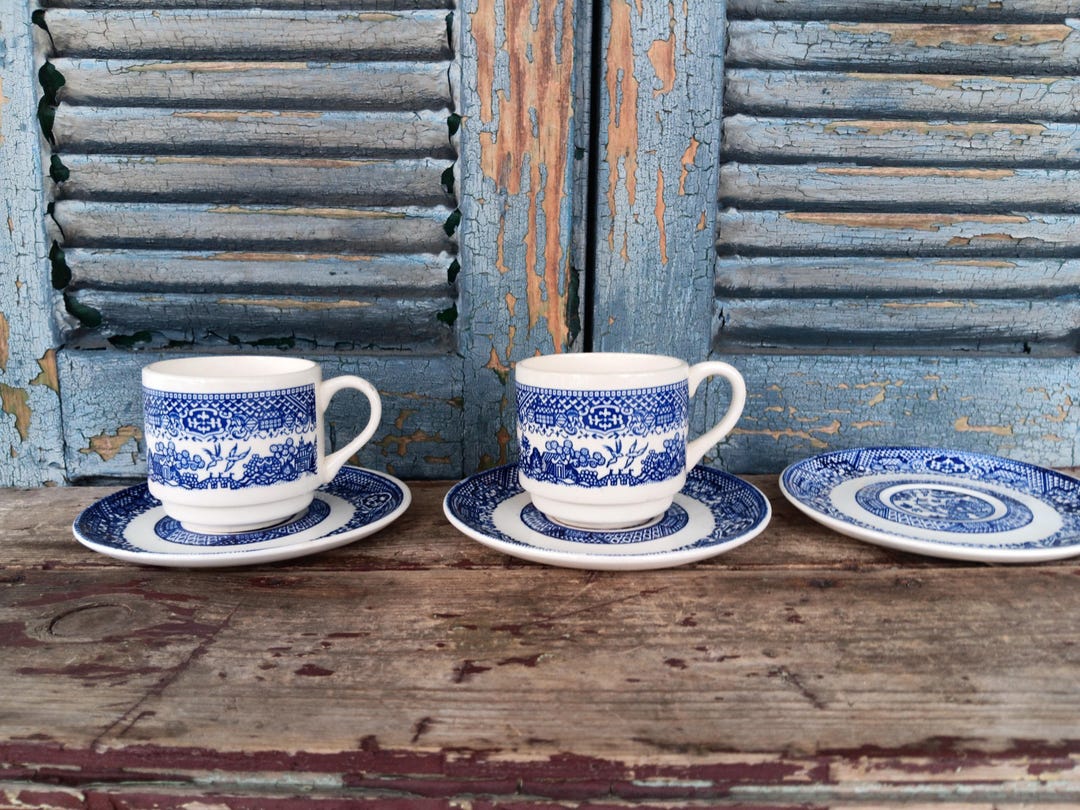 Vintage Blue Willow Ware Tea Cups and Saucers Set of Two Blue ...