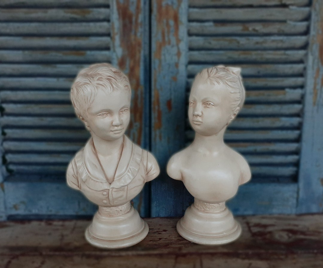 Vintage Chalkware Boy and Girl Busts Victorian Style Old Money Romantic ...