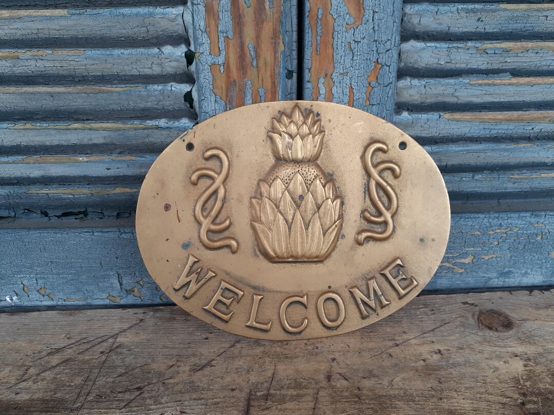 Vintage Brass Welcome Plaque Colonial Era Styling Federal Early ...