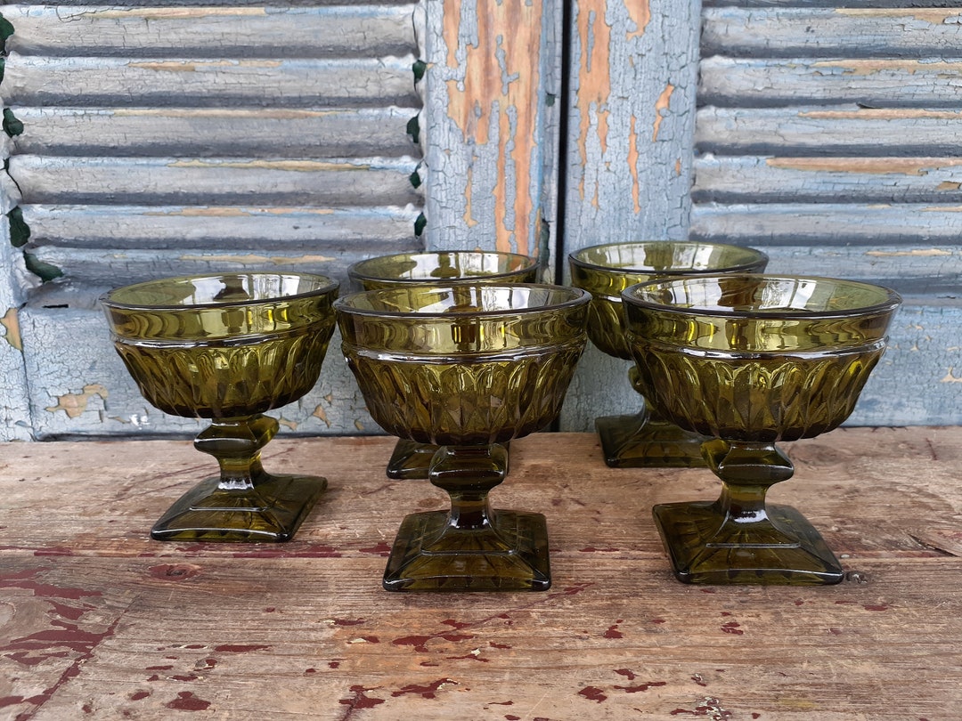 Vintage Indiana Glass Green Mount Vernon Sherbet Dessert Glasses Set of ...