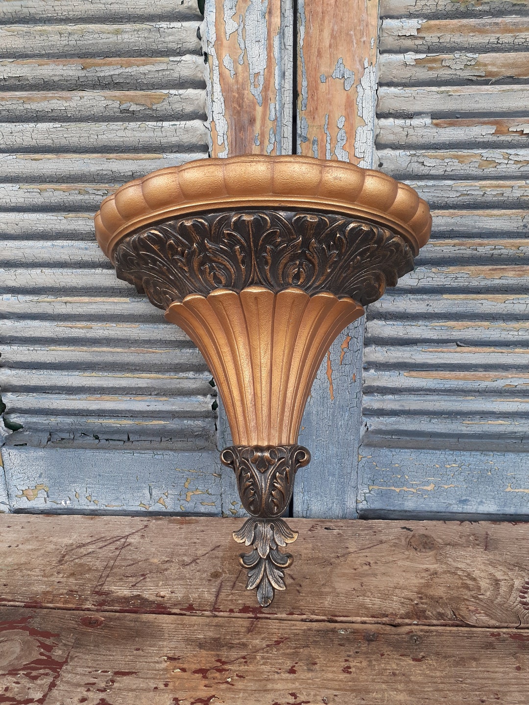 Vintage Burwood Wall Pocket Black and Gold Dated 1975 Old World Decor ...