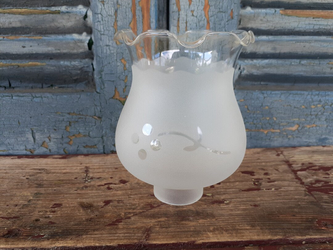 Vintage Satin Glass Oil Lamp Shade Etched Design Student Lamp Shade ...