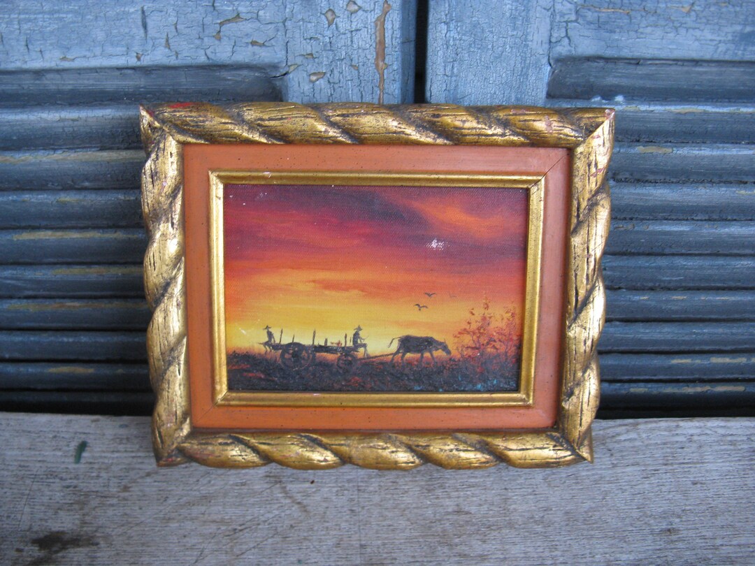 Vintage Hand Painted Asian Landscape Acrylic on Board Original Artwork ...