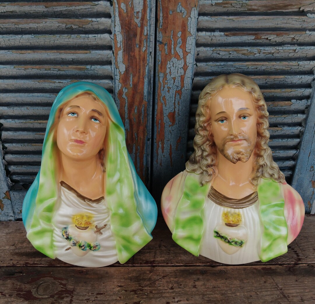 Jesus and Mary Chalkware Wall Hangings Religious Chalkware Exposed ...