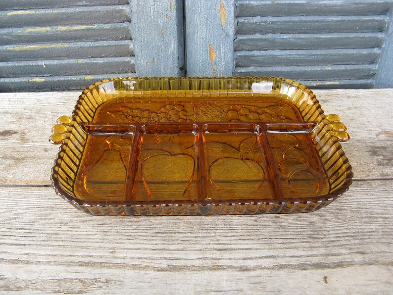 Vintage Amber Crystal Relish Tray 5 Part Indiana Glass - Etsy