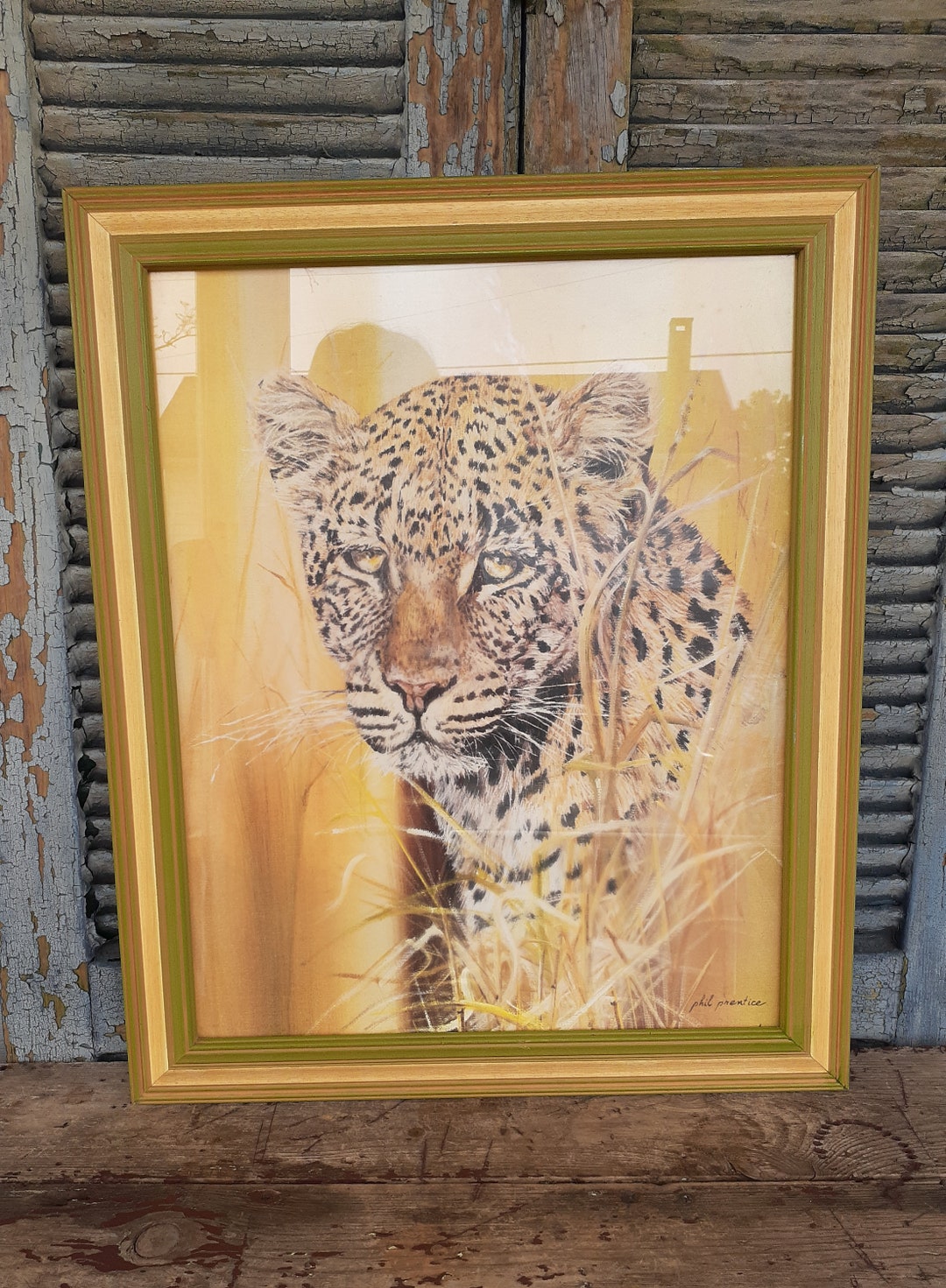 Vintage Phil Prentice Leopard Print Wooden Frame 1970s Nature Print ...