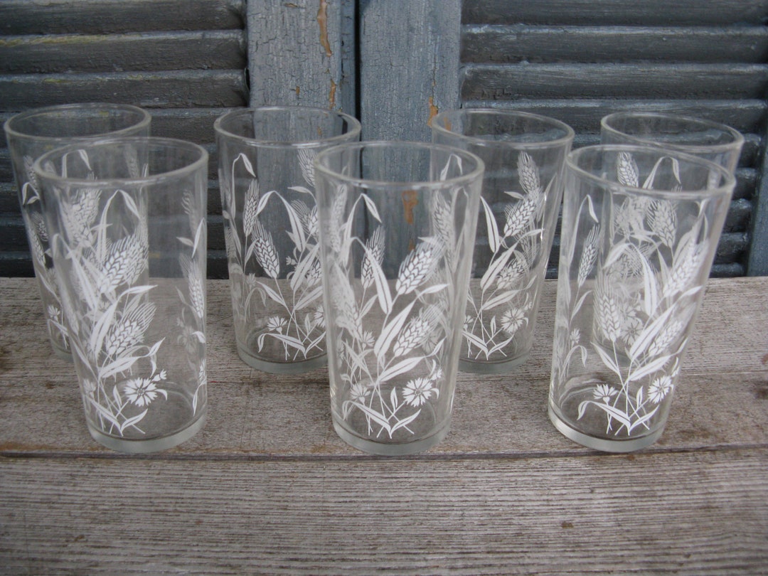 Vintage White Painted Glassware Wheat and Flower Pattern Continental ...