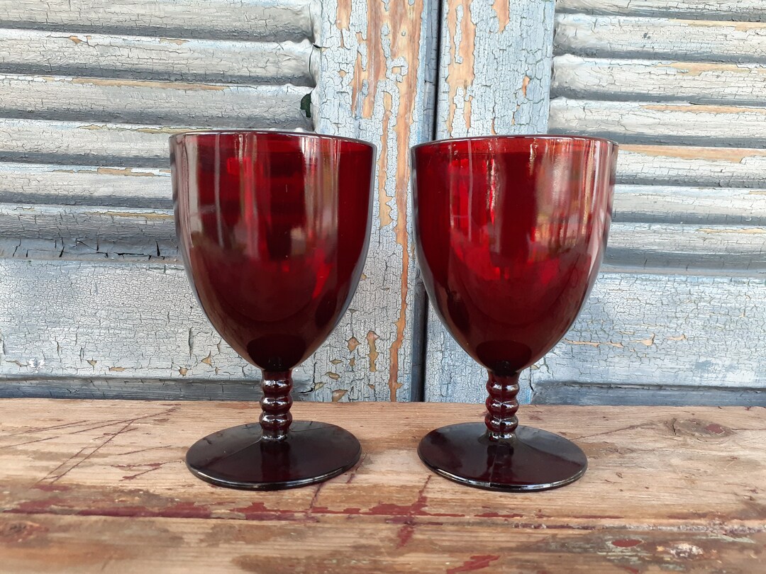 Vintage Ruby Monarch Goblets Set of Two Anchor Glass - Etsy