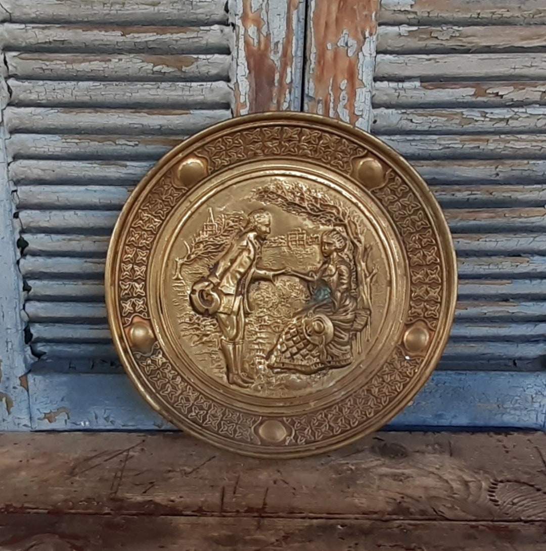 Vintage Brass Wall Plaque Embossed Old World Repousee Romantic ...