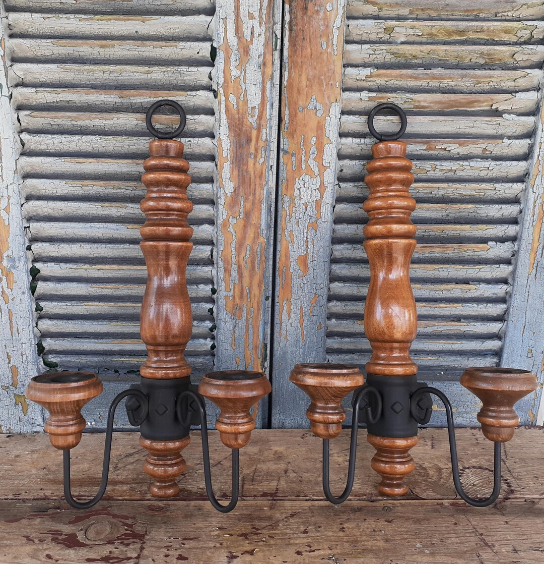Vintage Homco Wall Sconces Wood and Metal Traditional Gothic Old World ...