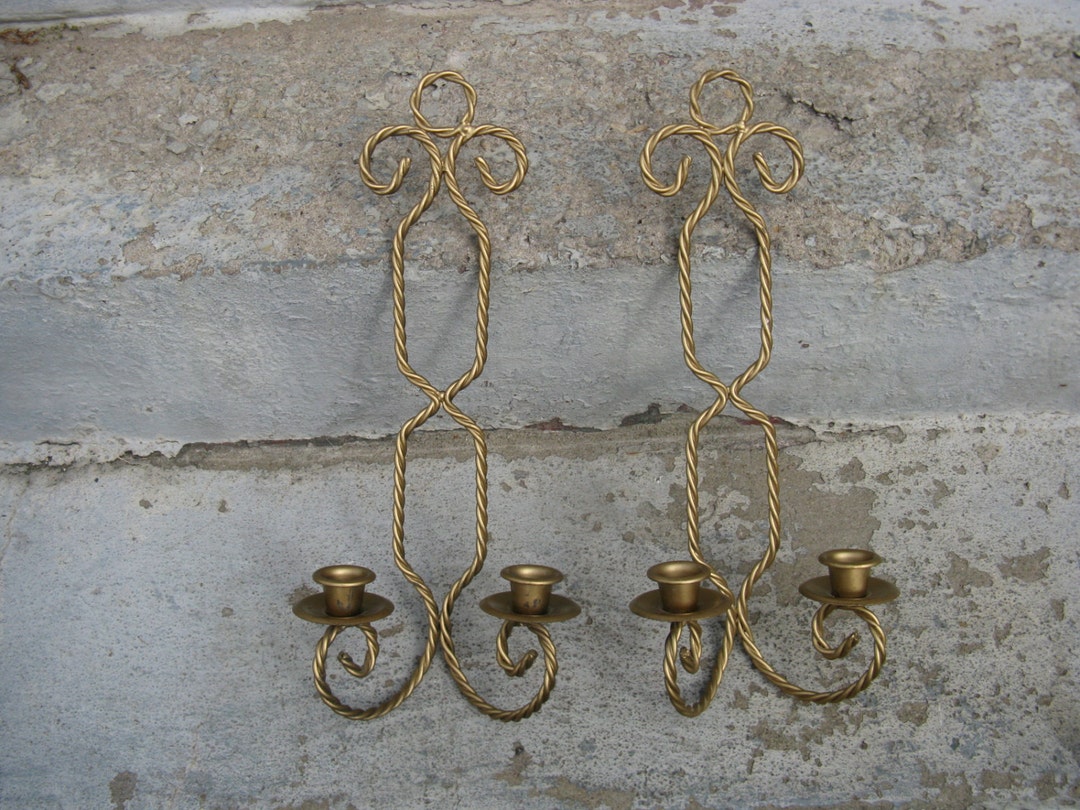 Twisted Wire Sconces Gold Metal 15 Inches Tall Double Cups Grannie Chic ...