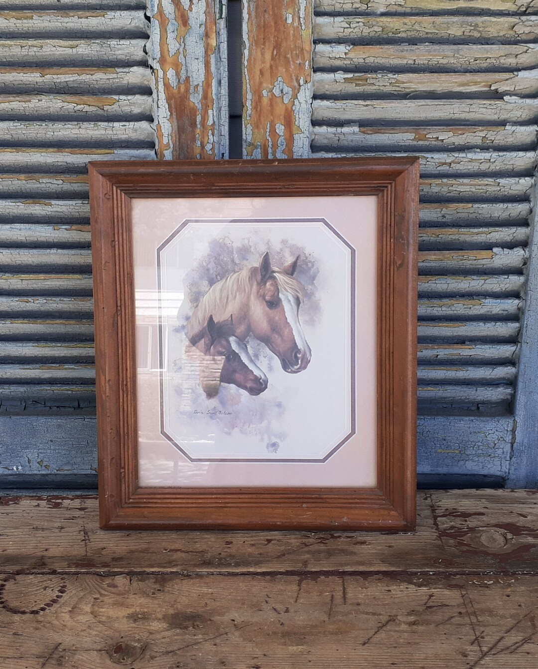 Doris Scott Nelson Horses Print: Rustic Distressed Wood Frame - Etsy