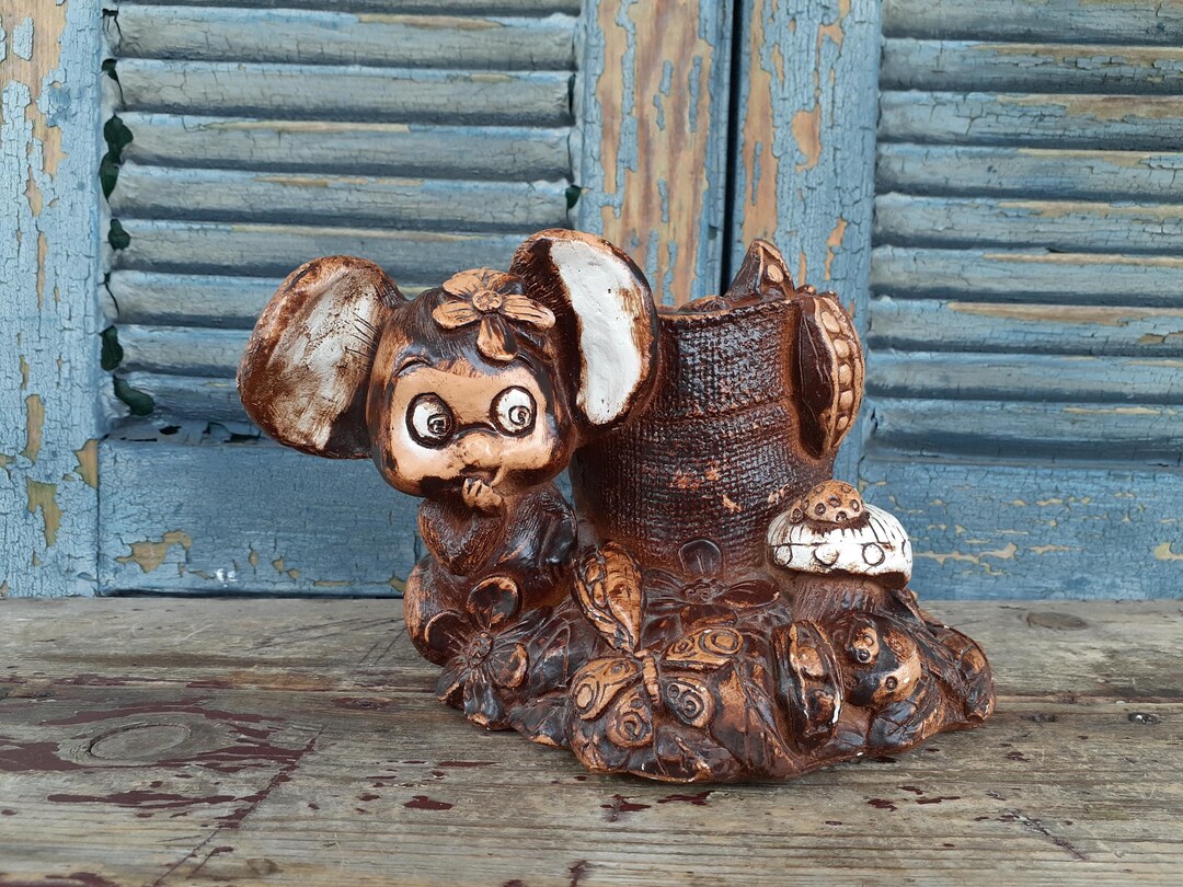 Vintage Chalkware Planter / Vase 1960s Kitsch Woodland Design ...