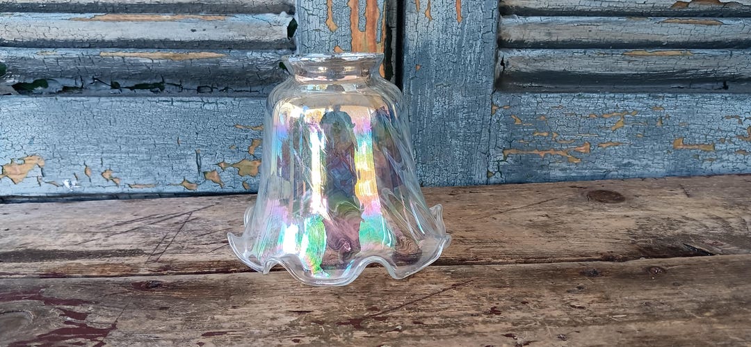 Vintage Iridescent Glass Lamp Shade Ruffled Optic Shade - Etsy