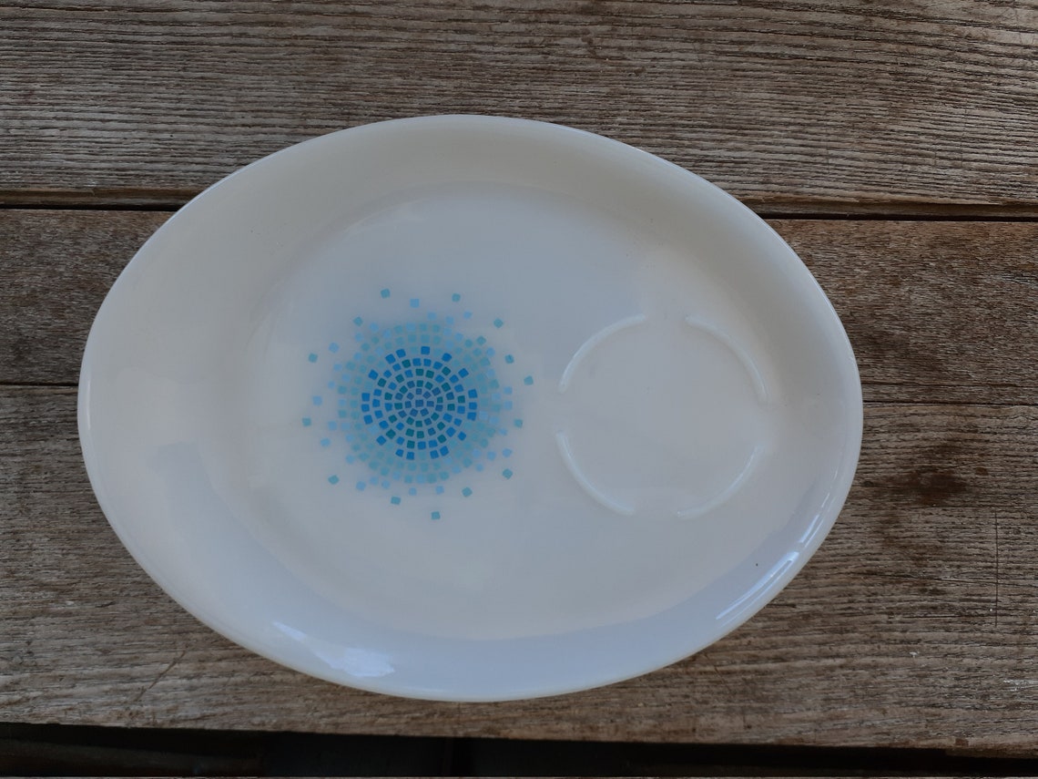 Vintage Fire King Blue Mosaic Snack Set Mid Century Anchor | Etsy