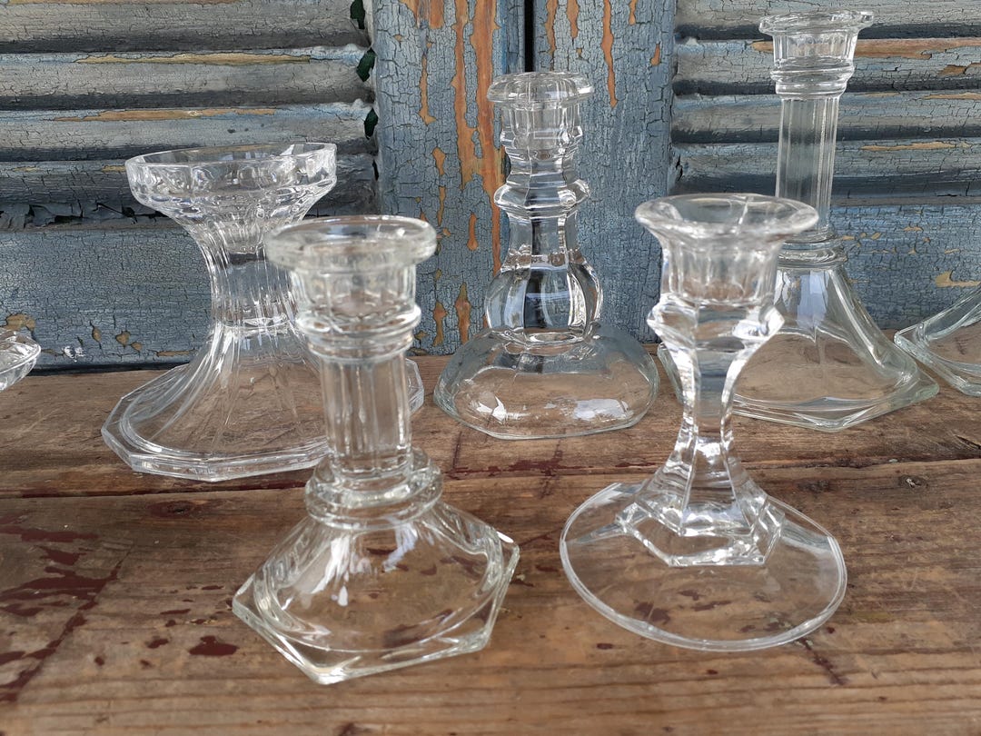 Vintage Clear Glass Candlestick Collection Set of 12 Wedding ...