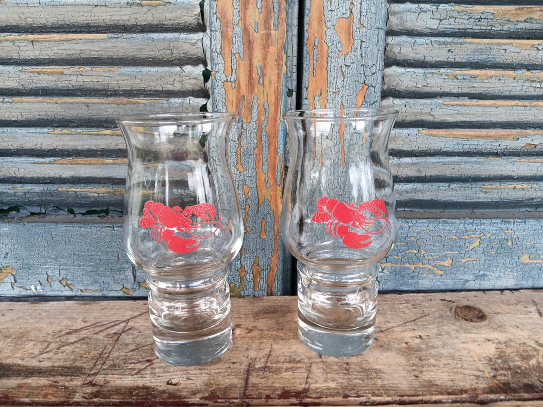 Vintage Red Lobster Lighthouse Glasses Set of Two Beach House Glassware ...
