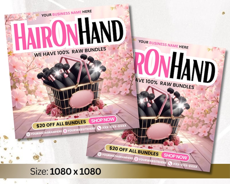Editable Hair on Hand Flyer, Hair Bundles Flyer Template, Hair Sale ...