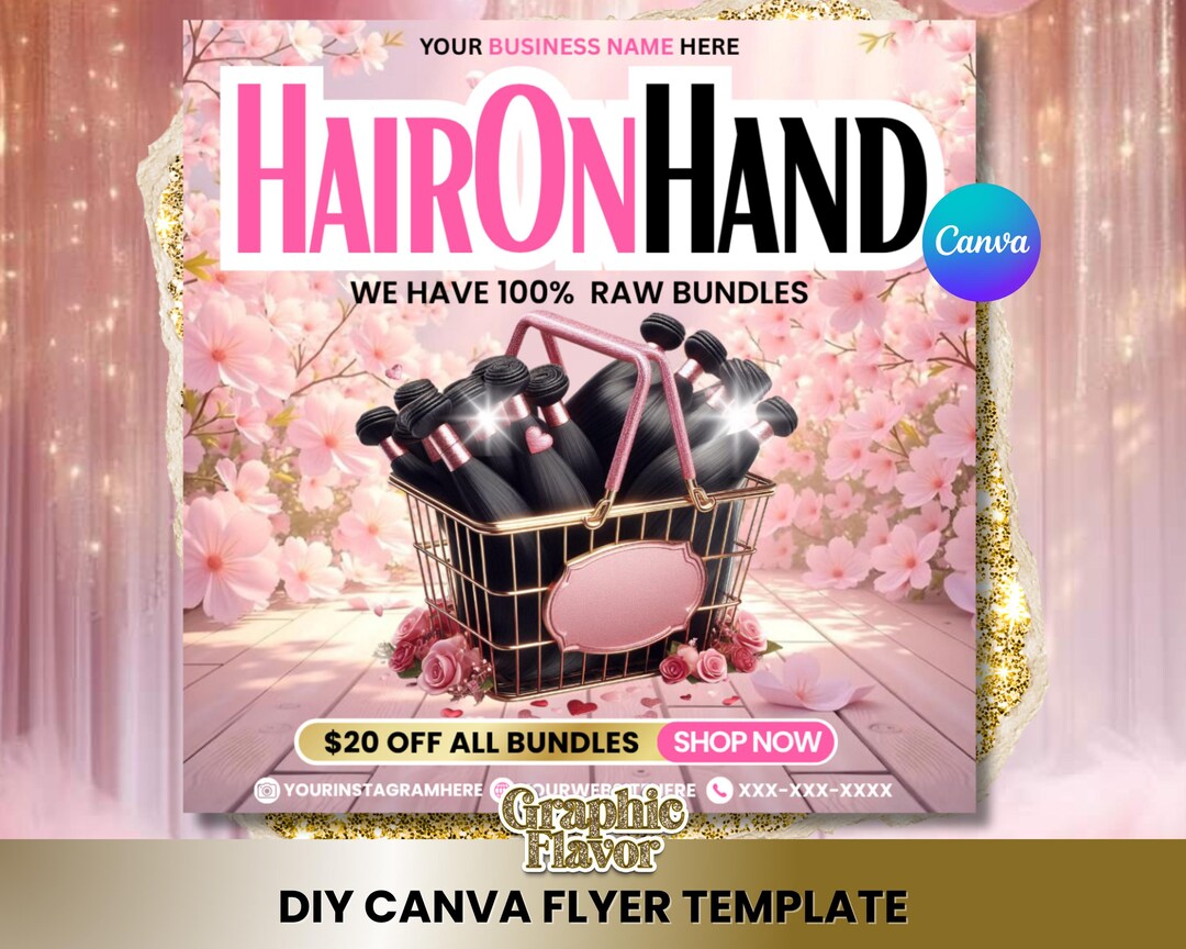 Editable Hair on Hand Flyer, Hair Bundles Flyer Template, Hair Sale ...