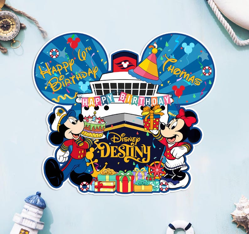Happy Birthday Mickey & Minnie Ship Magnet, Cruise Door Magnet, Happy ...