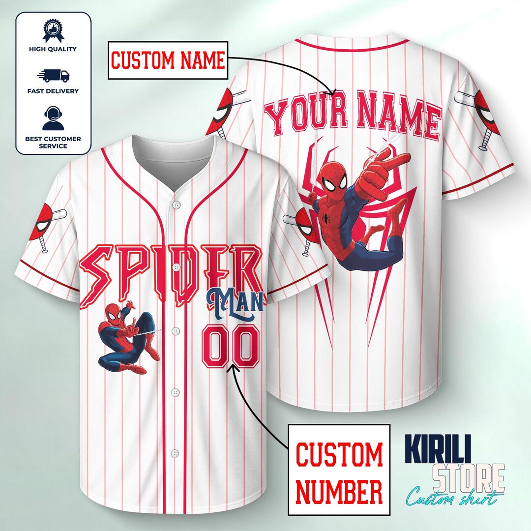 Personalize Spider Man Baseball, Custom Name Spiderman Baseball Jersey ...