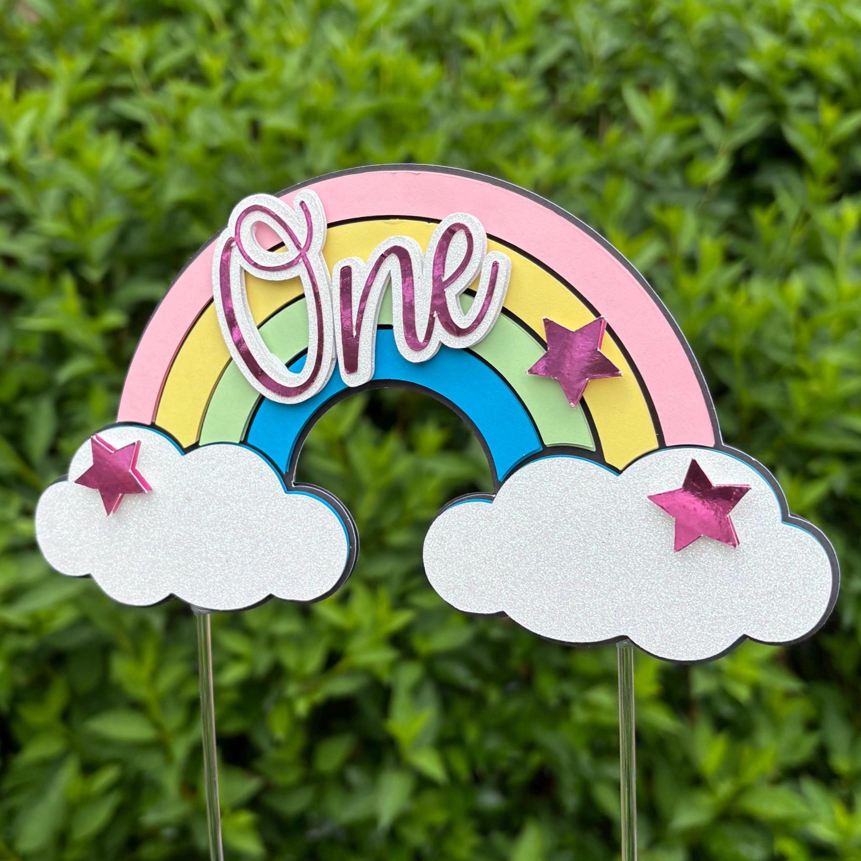 Rainbow “one” Cake Topper | Pastel First Birthday Party Decoration | 3D ...
