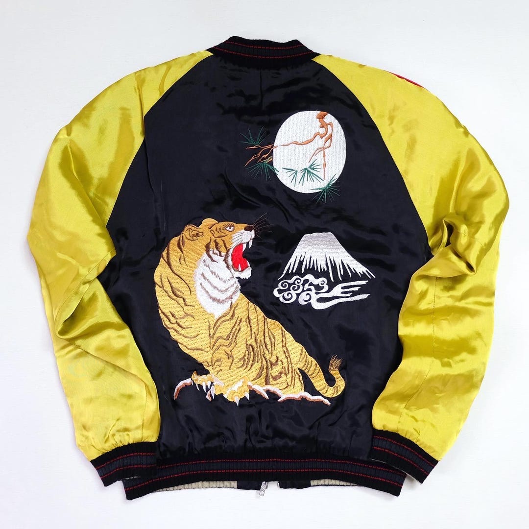 Vintage Badass Sukajan Jacket Black Yellow Tiger Embroidery Japan ...