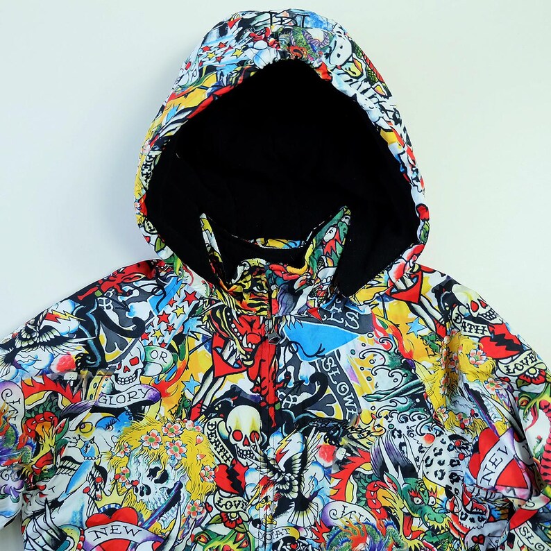 Ed Hardy “born Free” Tattoo Print Hooded Jacket | Vintage Y2K All-over ...