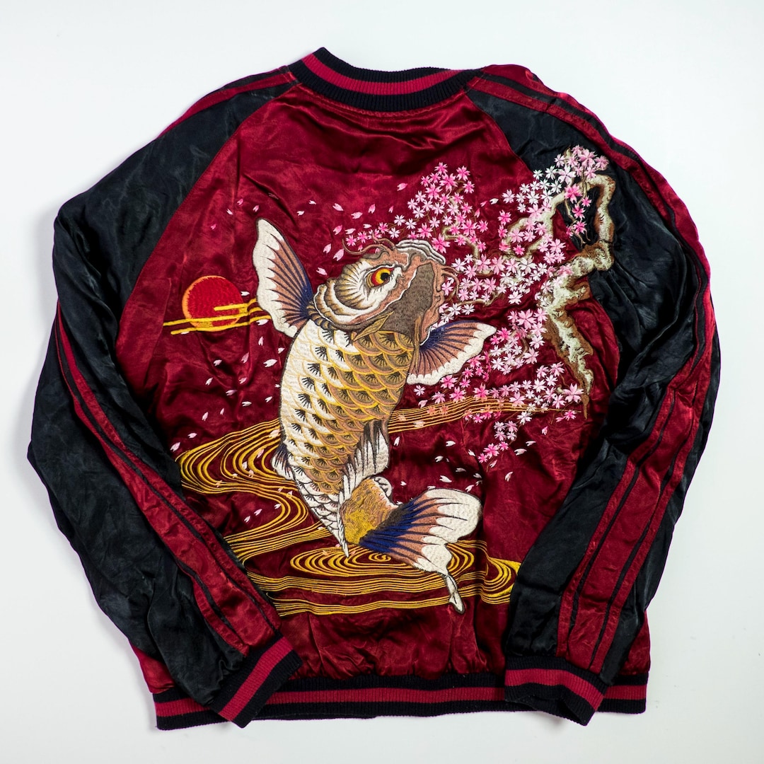 Vintage Japanese Japan Red Koi Carp Fish Sakura Nihonga Tattoo Art ...