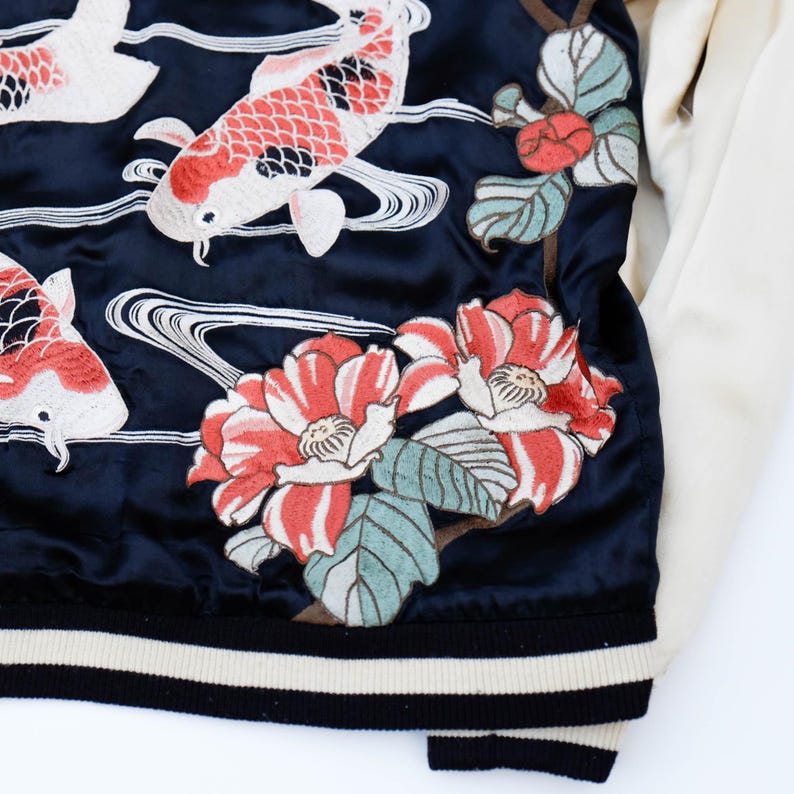 Vintage Classic Japanese Sukajan Souvenir Jacket – Koi Fish & Camellia ...