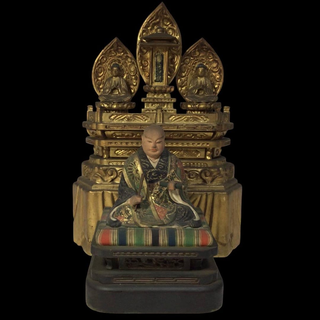 Nichiren Sect Triad Altar With Hand‑painted Wooden Nichiren Figure ...