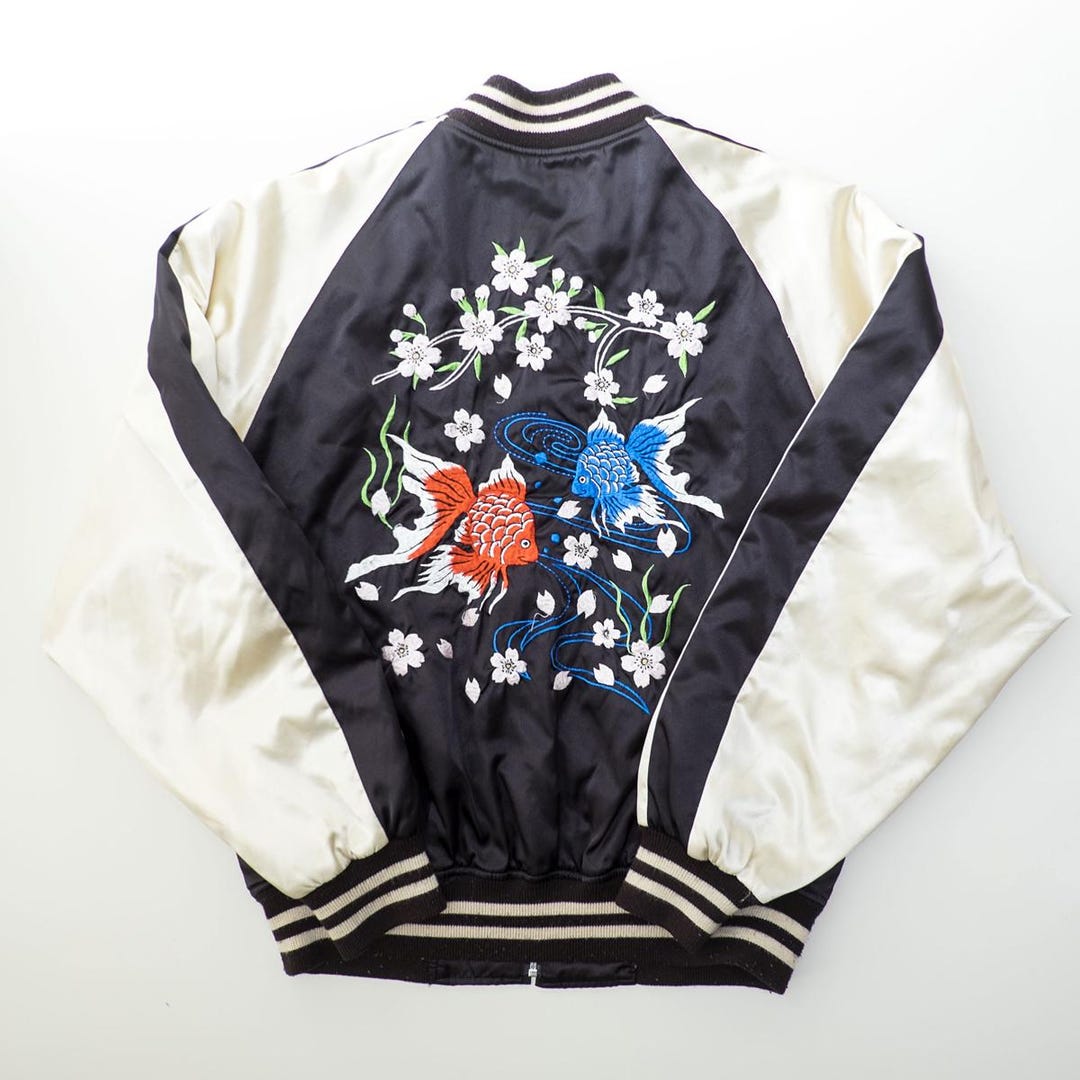 Vintage Japanese Sukajan Souvenir Jacket – Blue Red Kawaii Kingyo Gold ...