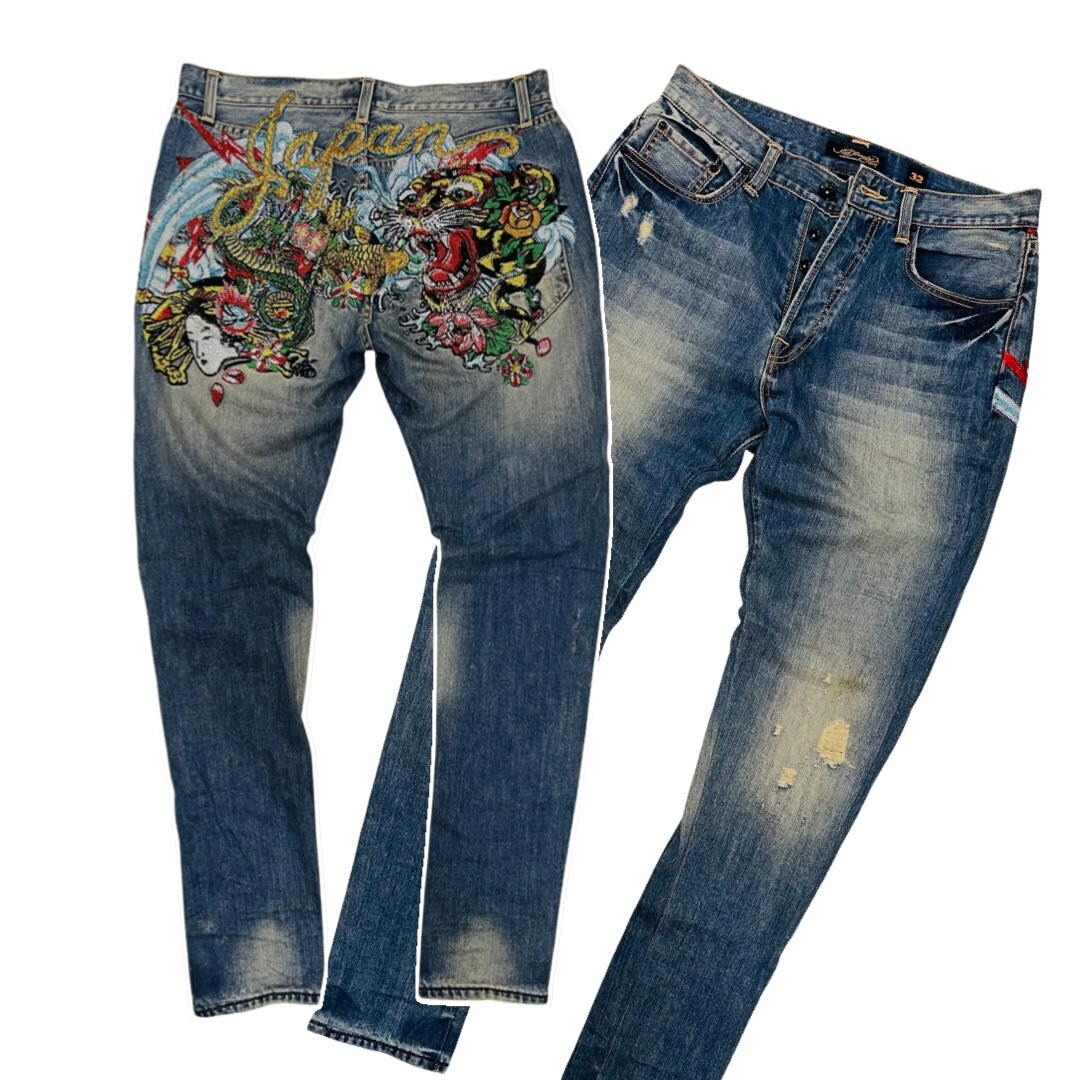 Vintage Y2K Ed Hardy Rhinestone Jeans Tiger Geisha Oiran Japonican ...