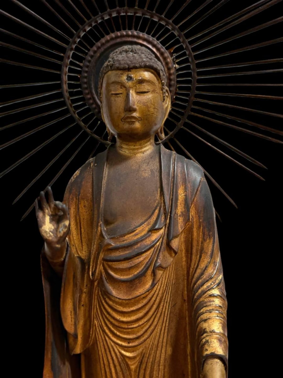 Early Edo Standing Amida Nyorai — Gyokugan Crystal Eyes, Radiant Halo ...