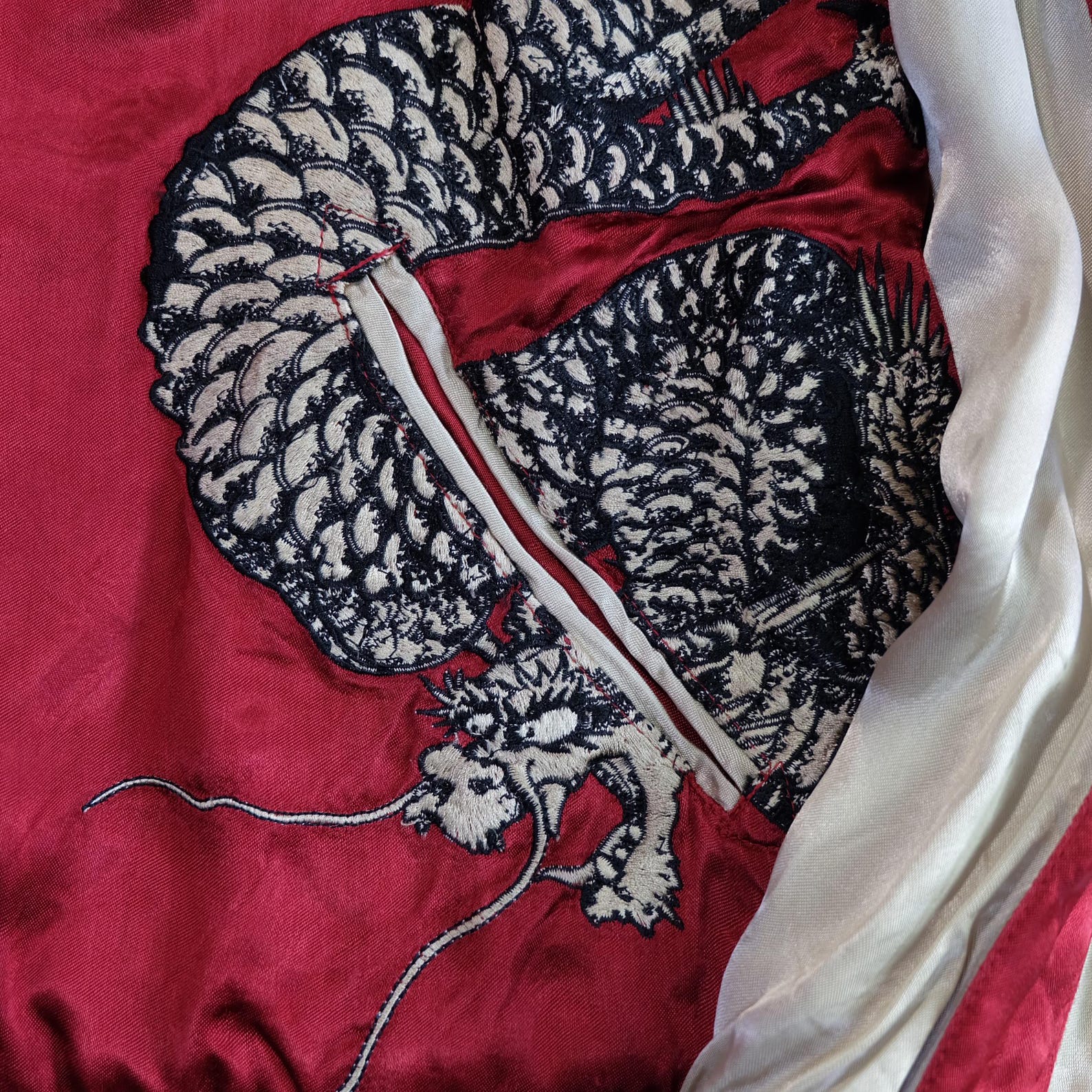 Vintage Japanese Japan Dragon Nihonga Koi Fish Red Black Sakura Cherry ...