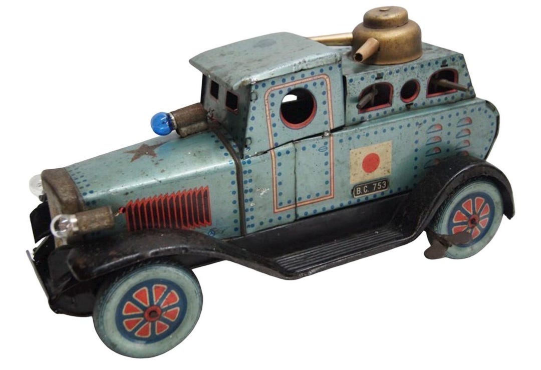1930s PREWAR WWII WW2 Nomura Tin Armored Car | Wind-up & Battery ...