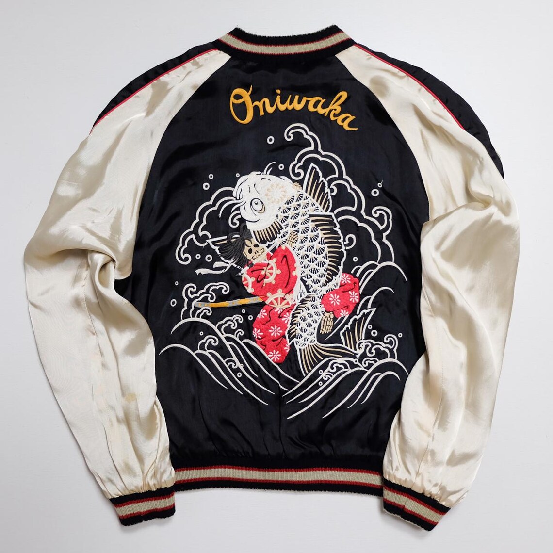 Vintage Cropped Heads Sukajan Jacket | Oniwaka Koi Carp Fish Embroidery ...