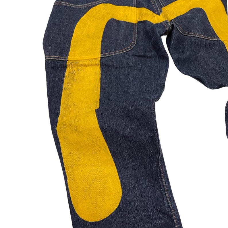 Vintage Evisu Yamane Genes Osaka Jeans Yellow Hand Painted Yellow Kanji ...