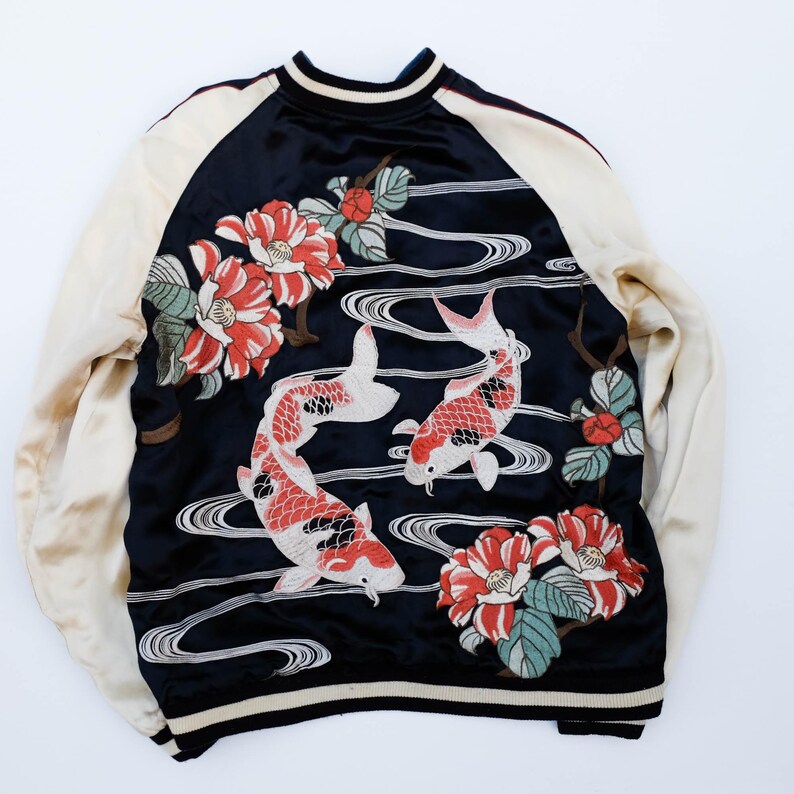 Vintage Classic Japanese Sukajan Souvenir Jacket – Koi Fish & Camellia ...