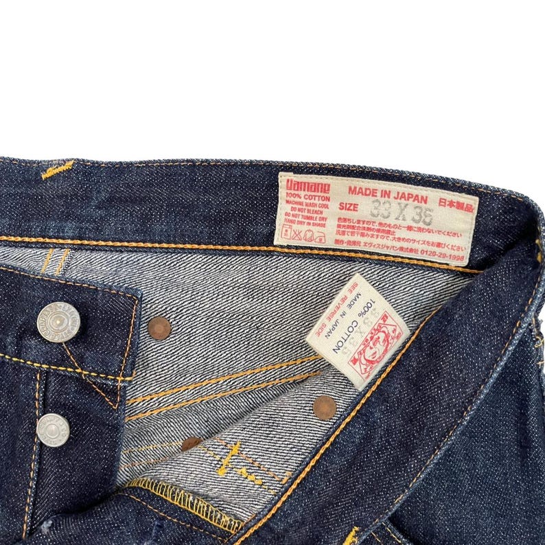 Vintage Evisu Yamane Genes Osaka Jeans Yellow Hand Painted Yellow Kanji ...
