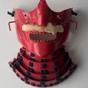 Japanese Samurai ( Yoroi Kabuto Bugu Armor ) Menpo Face Mask - Red ...
