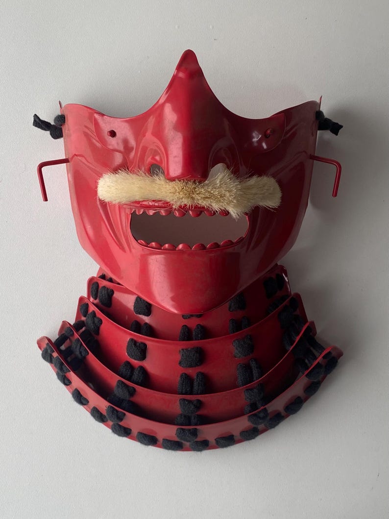 Japanese Samurai ( Yoroi Kabuto Bugu Armor ) Menpo Face Mask - Red ...