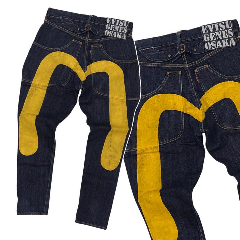 Vintage Evisu Yamane Genes Osaka Jeans Yellow Hand Painted Yellow Kanji ...