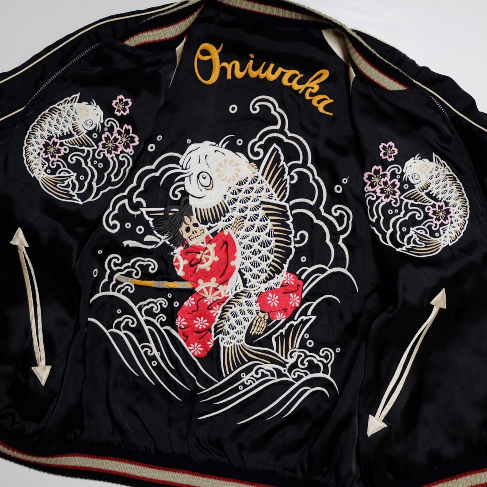 Vintage Cropped Heads Sukajan Jacket | Oniwaka Koi Carp Fish Embroidery ...