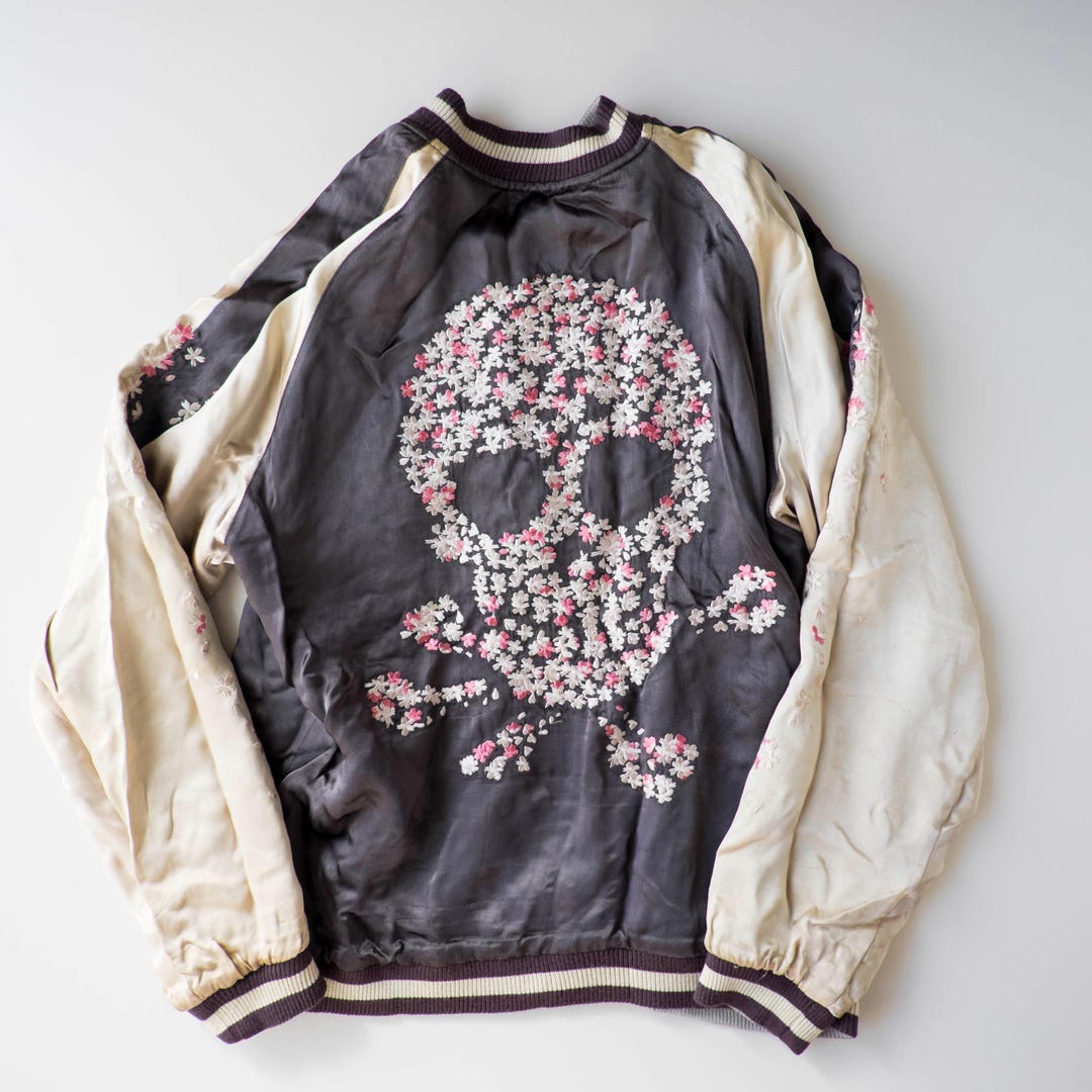 Vintage Japanese Sukajan Jacket Sakura Skull Embroidery | Reversible ...